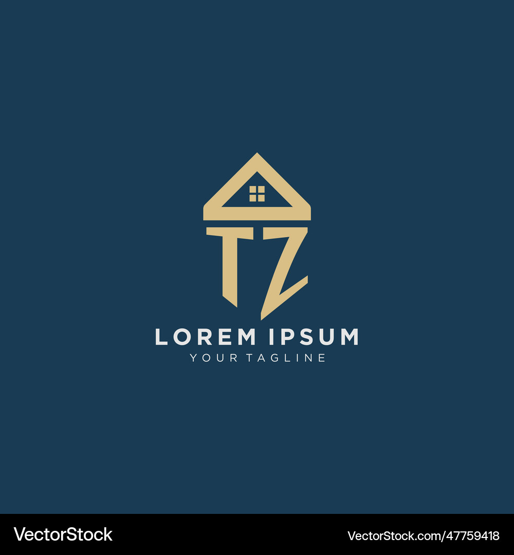 Initial letter tz with simple house roof creative Vector Image