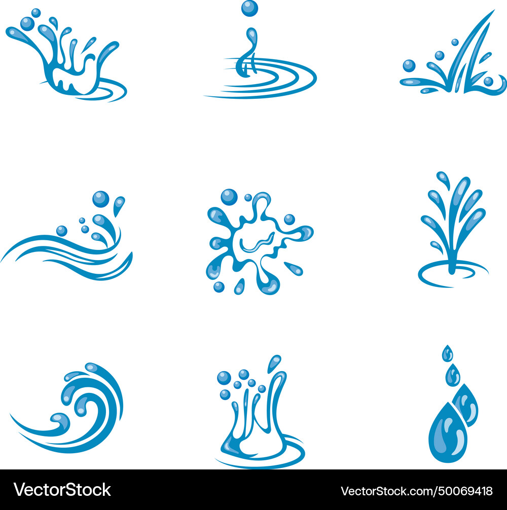 Liquid water splash drop water set icons waves Vector Image