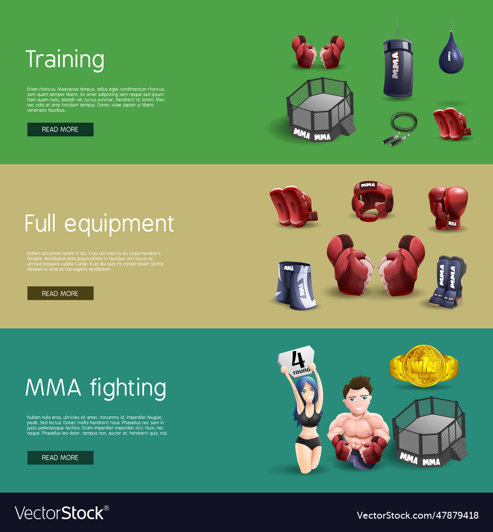 Mma fighting interactive 3d banners set Royalty Free Vector