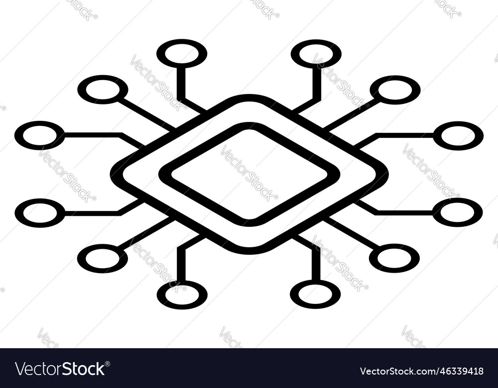 Silhouette of simple isometric schematic chip Vector Image