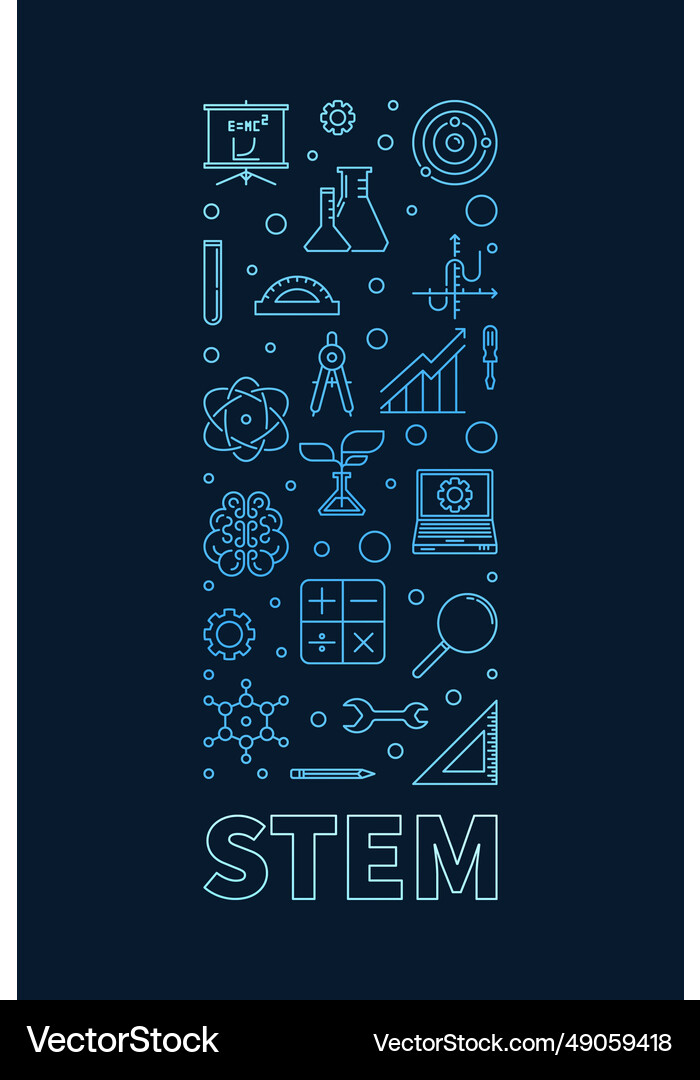 Stem concept vertical minimal outline blue banner Vector Image