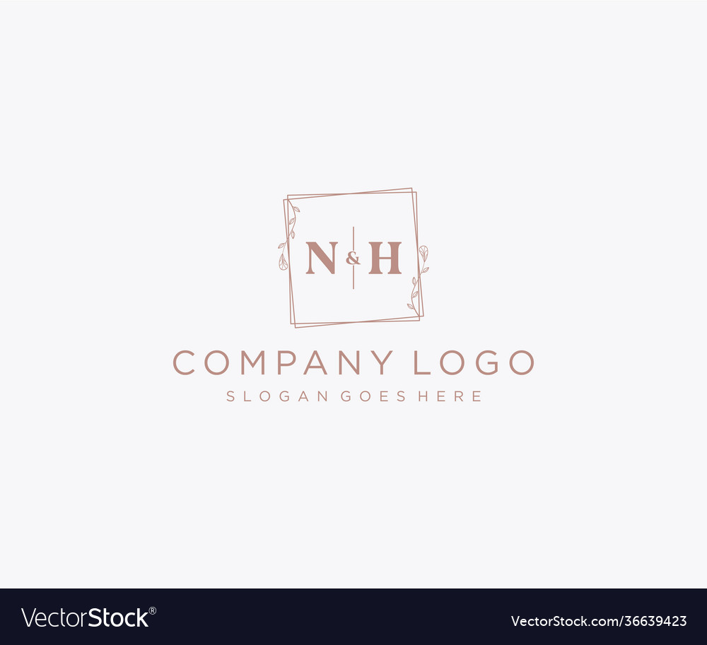 Initial nh letters decorative luxury wedding logo Vector Image