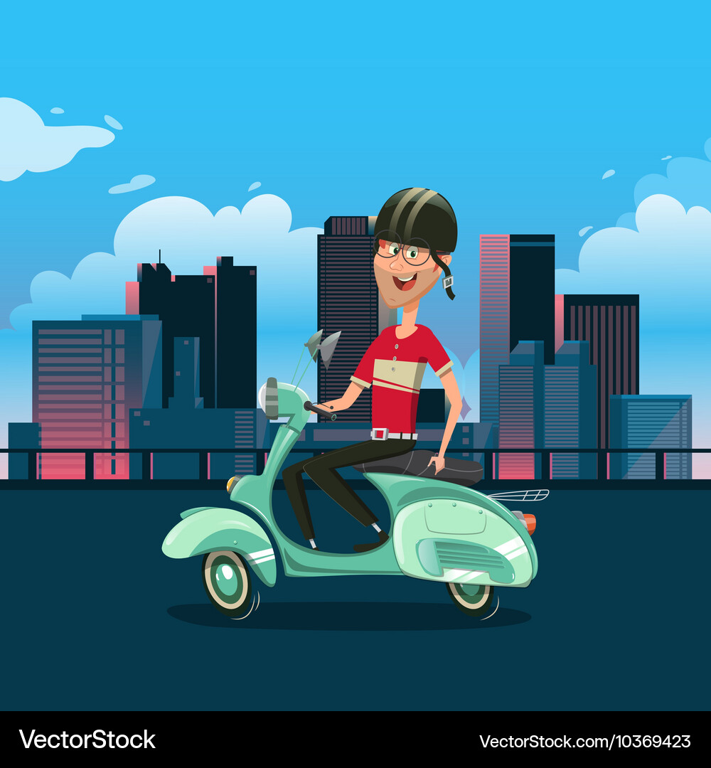 Man riding scooter cartoon Royalty Free Vector Image