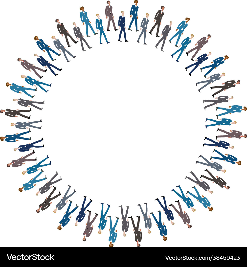 Round border from sketches striding young people Vector Image