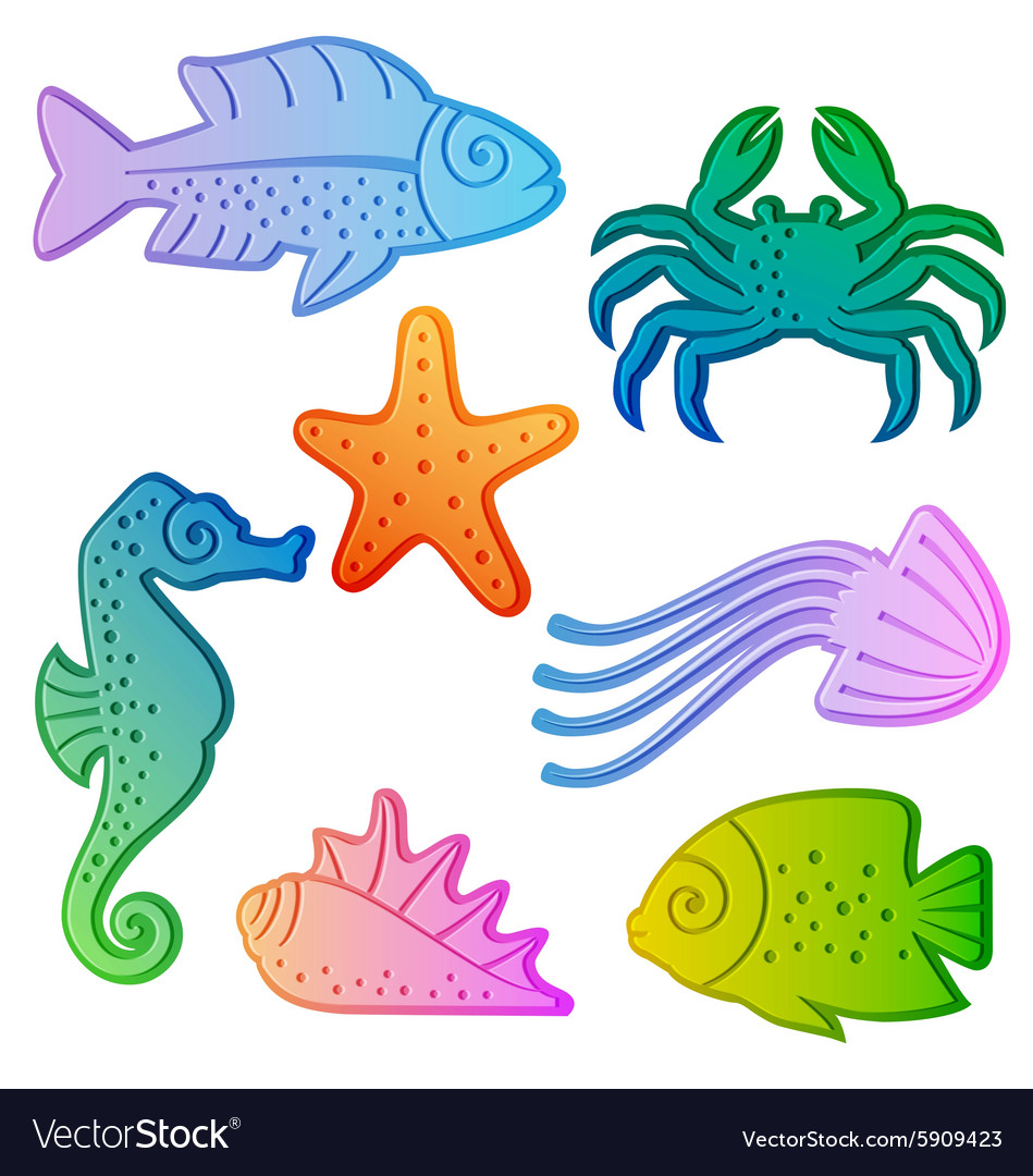 Set of colorful sea animals Royalty Free Vector Image