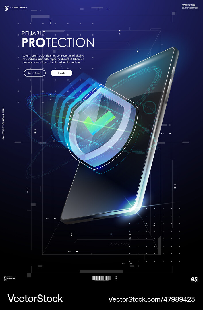 Shield on smartphone in futuristic style Vector Image