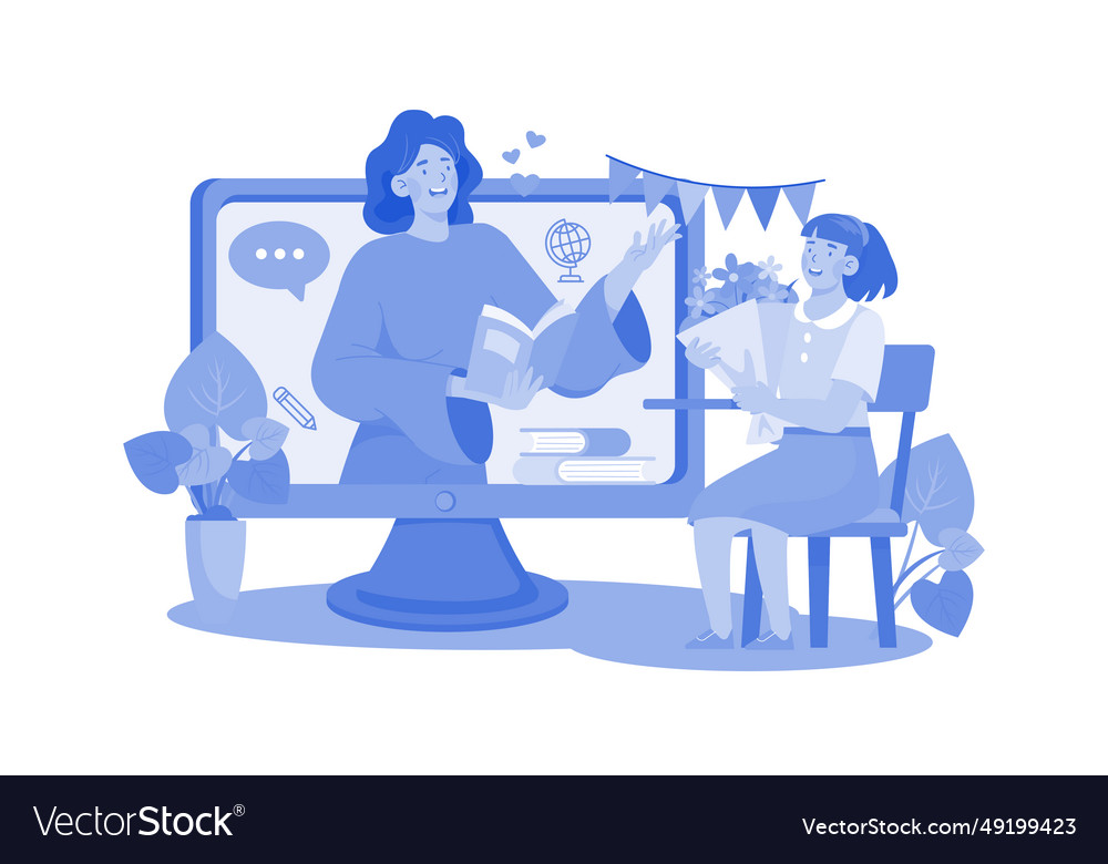 Students give flowers to the teacher Royalty Free Vector