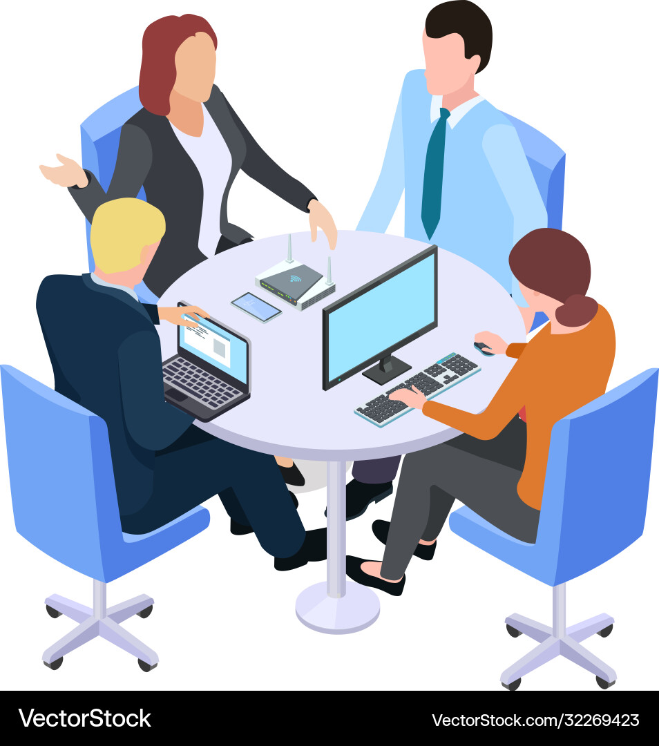 Teamwork isometric business meeting people Vector Image