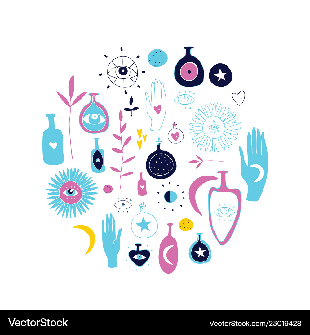 Magical doodle set hand drawn esoteric mystic Vector Image