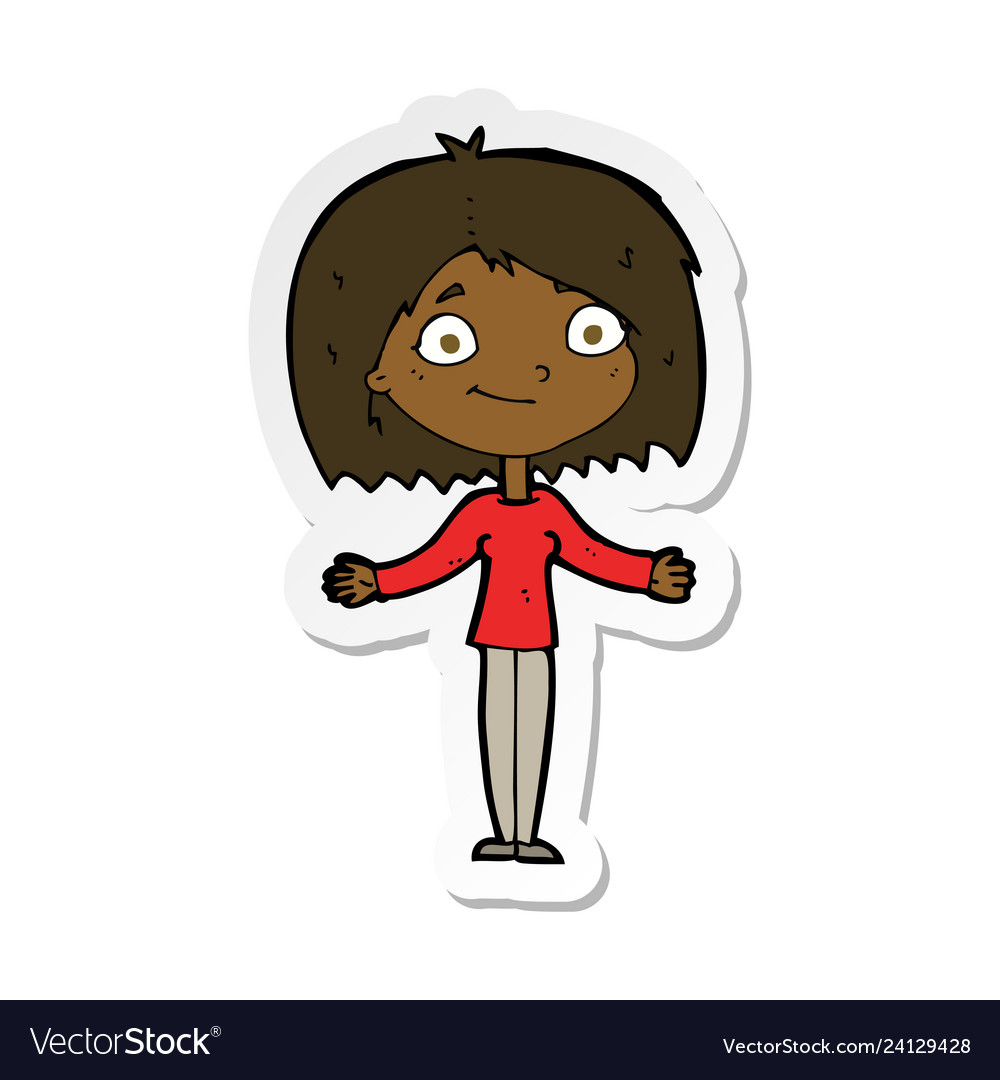 Sticker of a cartoon woman shrugging shoulders Vector Image