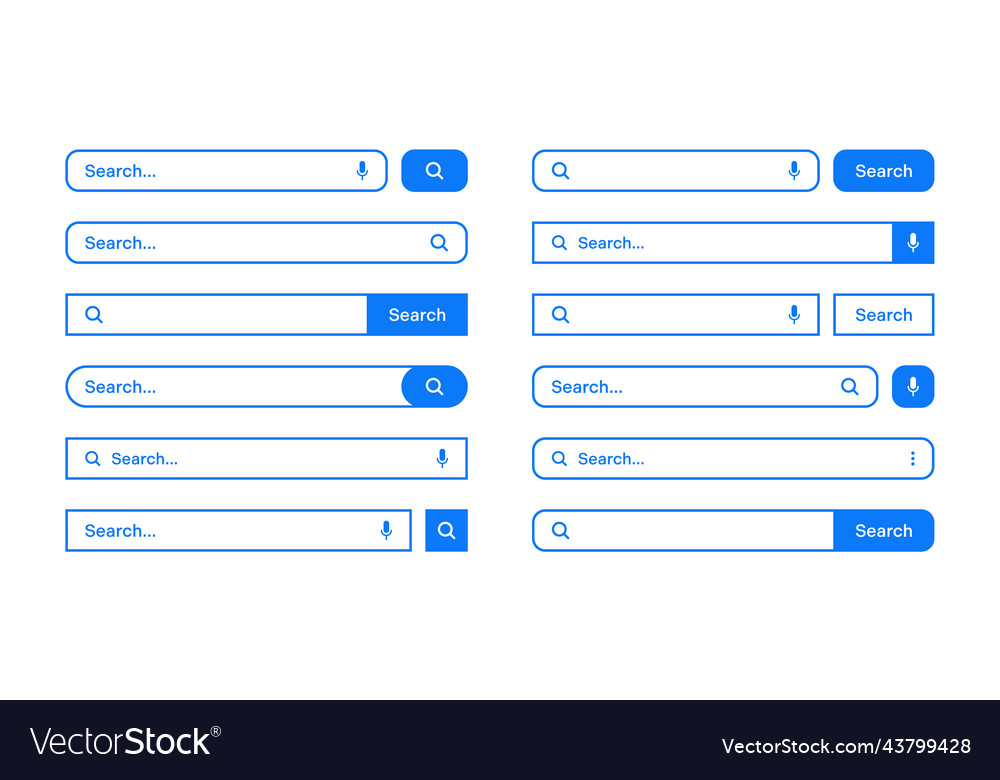 Various search bars with outline border internet Vector Image