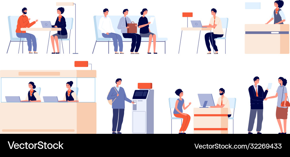 Bank clients service banking office counter Vector Image