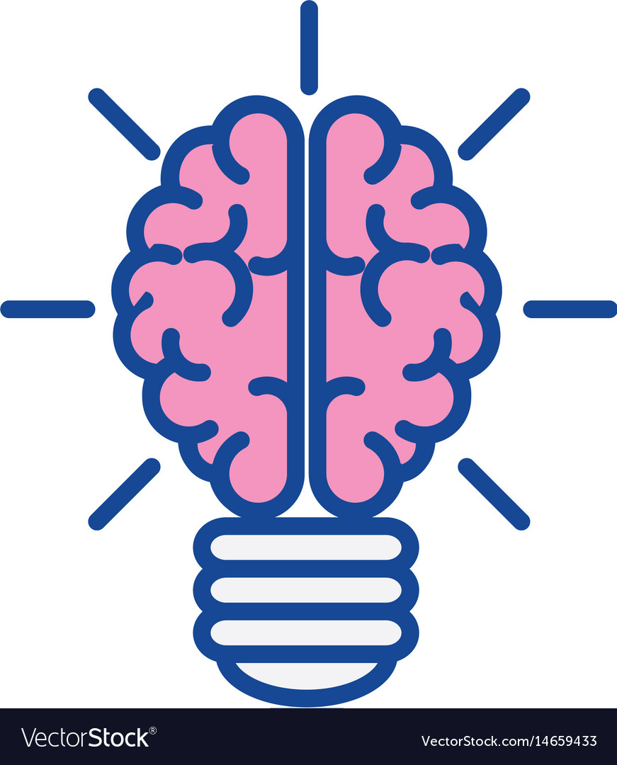 Vector Logo Icon Emblem With Brain And Light Bulb