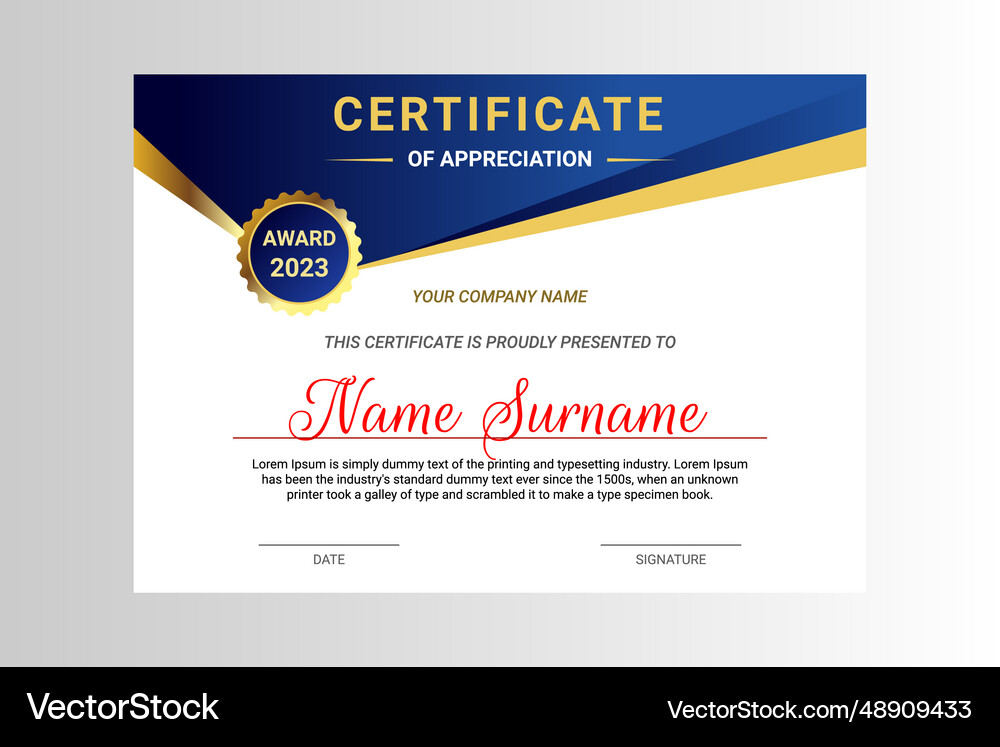 Certificate of achievement template with blue Vector Image