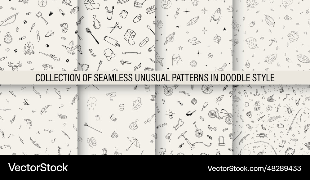 Collection of seamless hand drawn patterns in Vector Image
