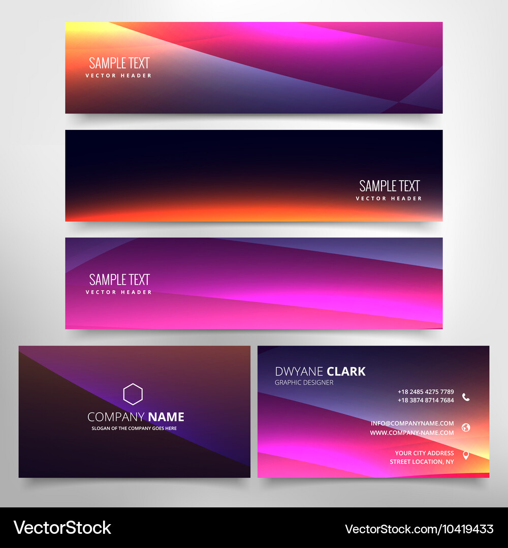 Colorful business card and header collection Vector Image