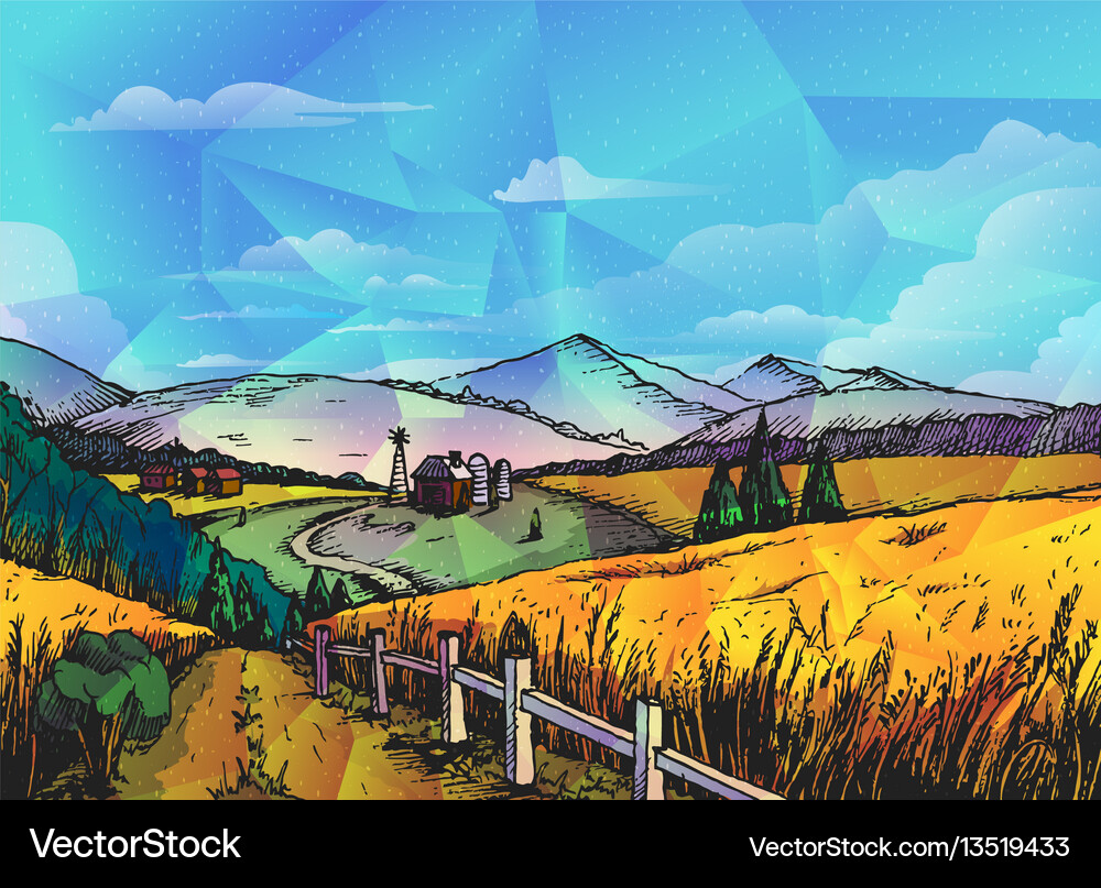 Farm rural landscape background Royalty Free Vector Image