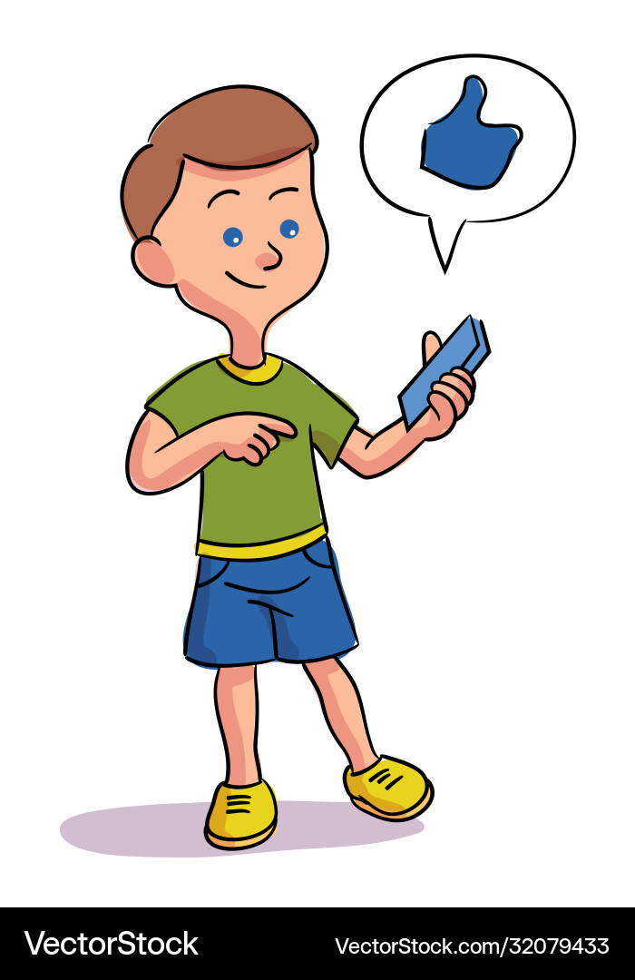 Little boy with mobile phone isolated on white Vector Image