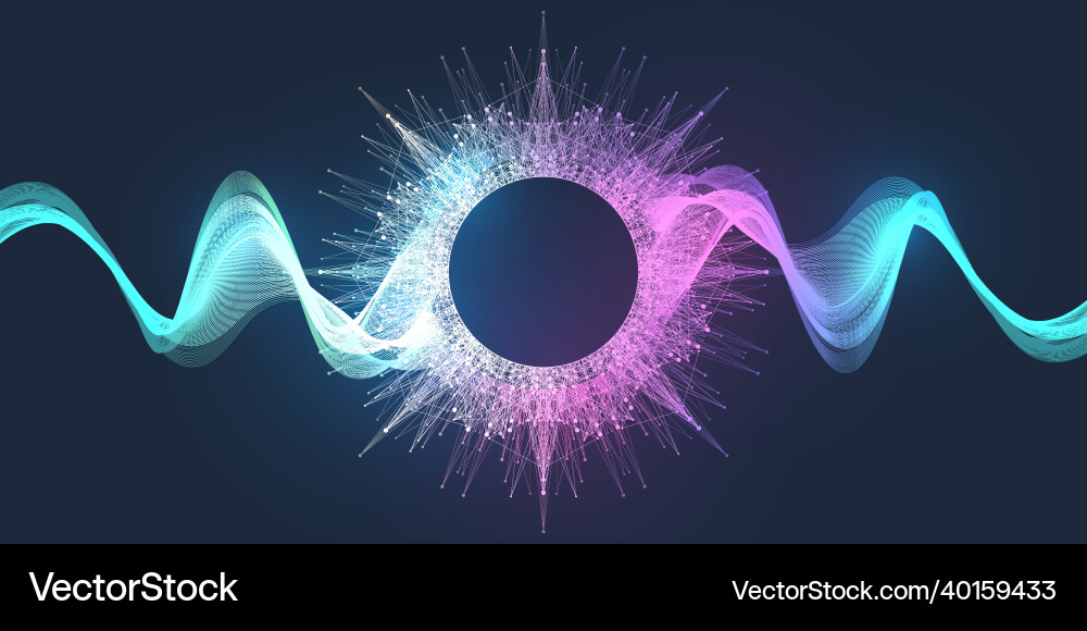 Music wave flow poster design with lines and dots Vector Image