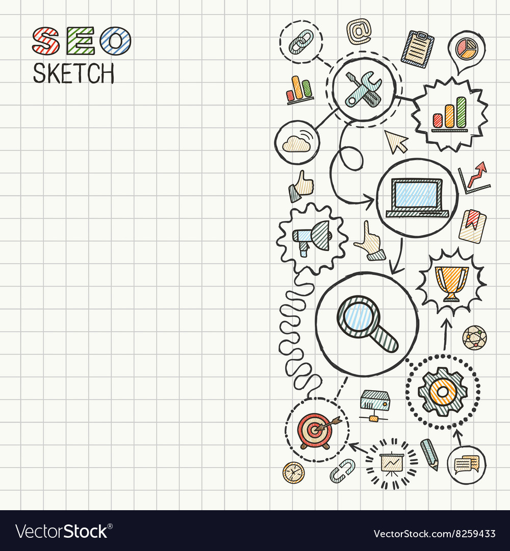 Seo hand draw integrated icons set on paper Vector Image Seo hand draw integrated icons set on paper Vector Image
