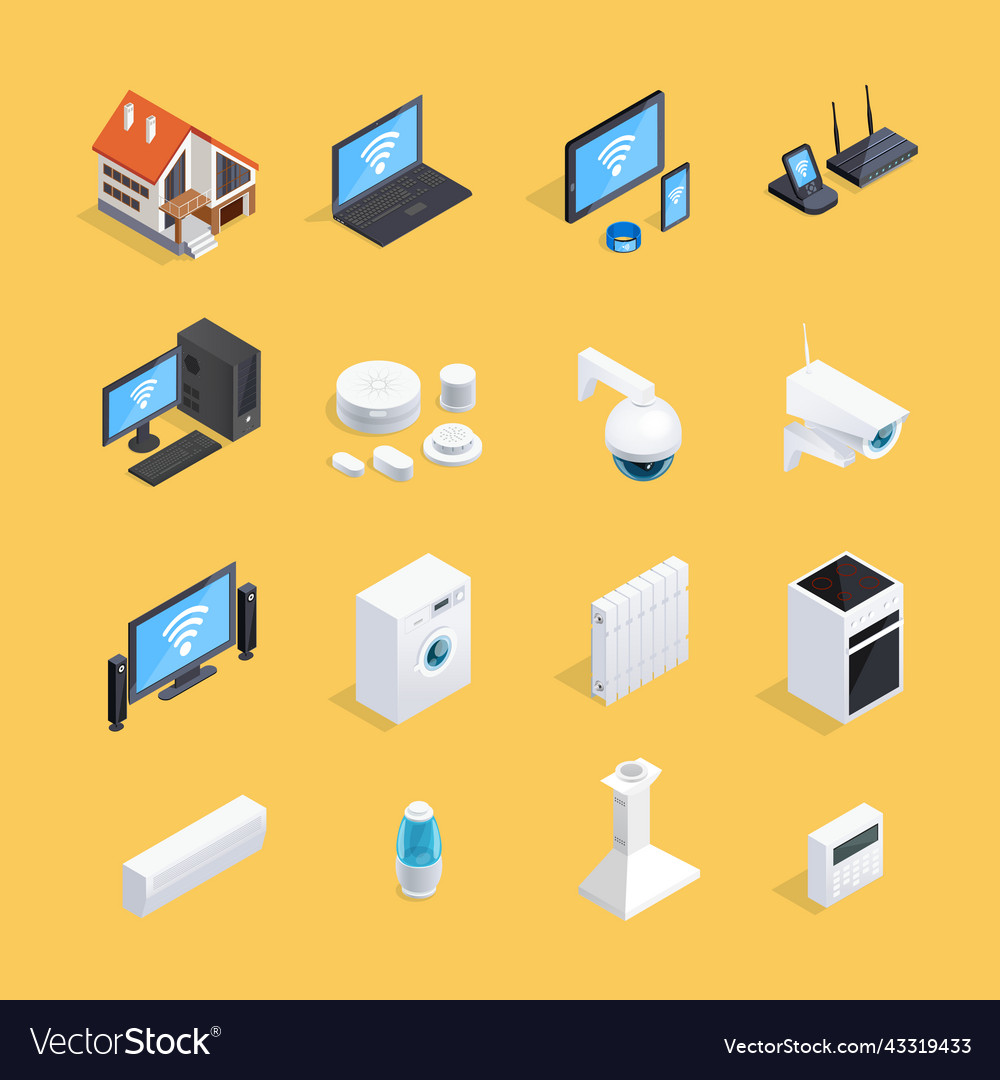 Smart home isometric icons set Royalty Free Vector Image
