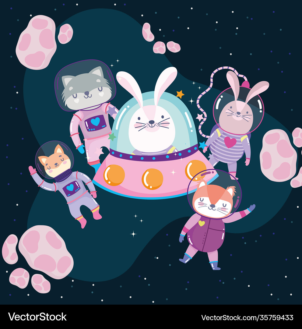 Space rabbit in ufo with astronaut animals Vector Image