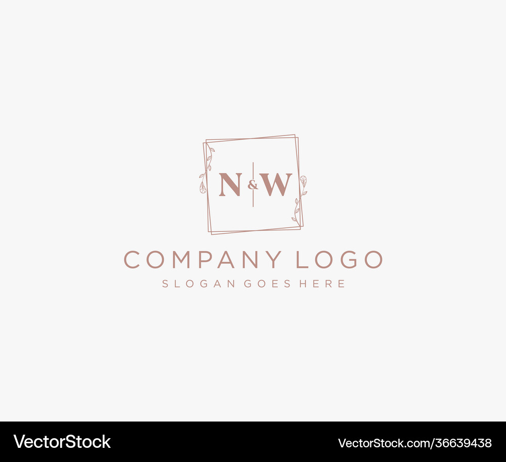 Initial nw letters decorative luxury wedding logo Vector Image