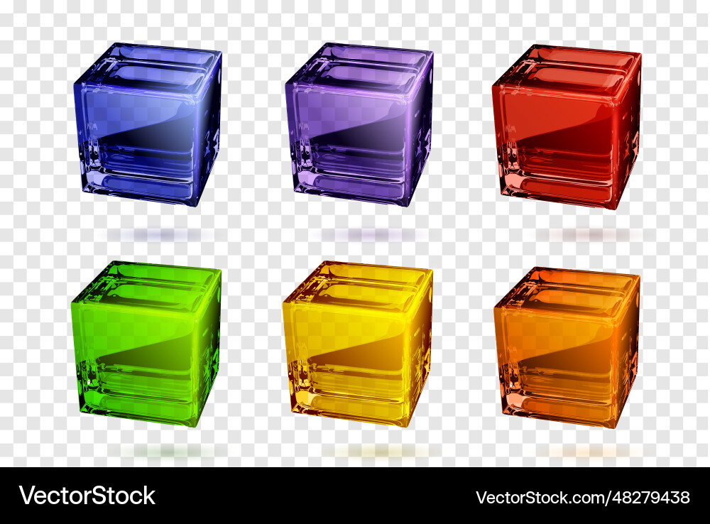 Realistic 3d glass cubes in different colors Vector Image