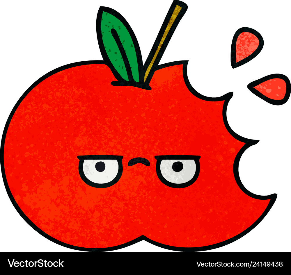Retro grunge texture cartoon red apple Royalty Free Vector