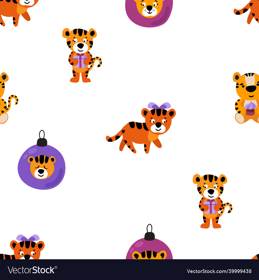 Seamless pattern with christmas tigers design fo Vector Image