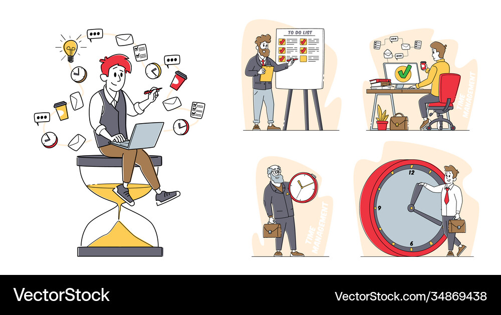 Set business characters time management people Vector Image