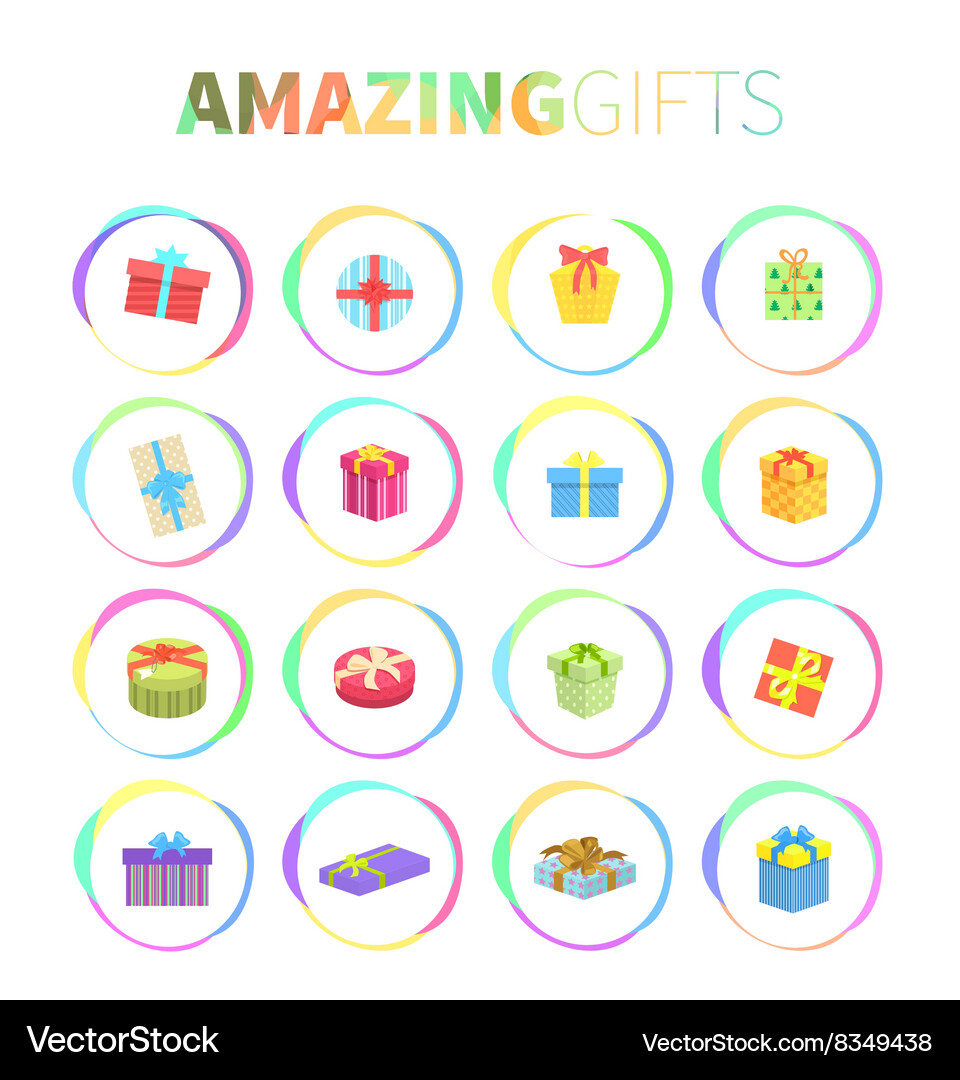 Set of gifts boxes design flat Royalty Free Vector Image