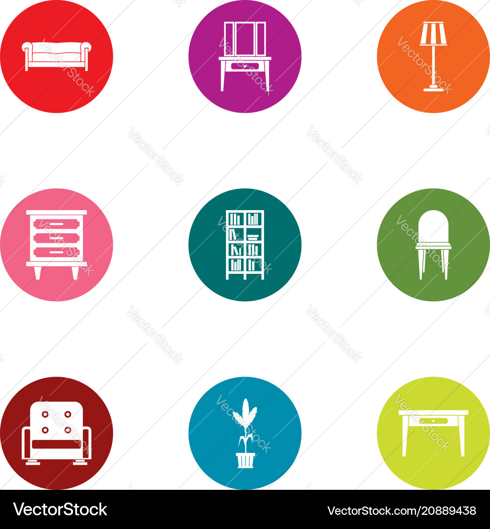 Soft armchair icons set flat style Royalty Free Vector Image