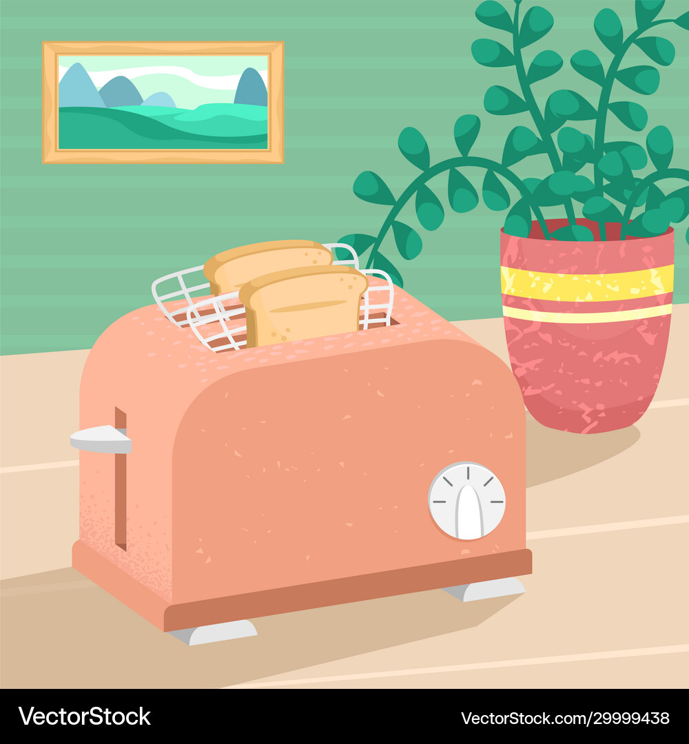Toaster in isometry with pieces bread in the Vector Image
