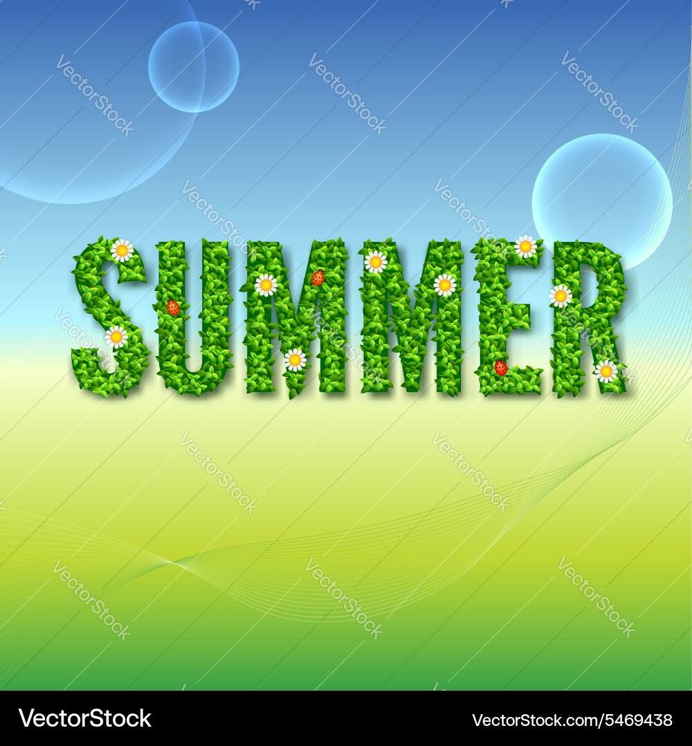 Word summer with green leaves Royalty Free Vector Image