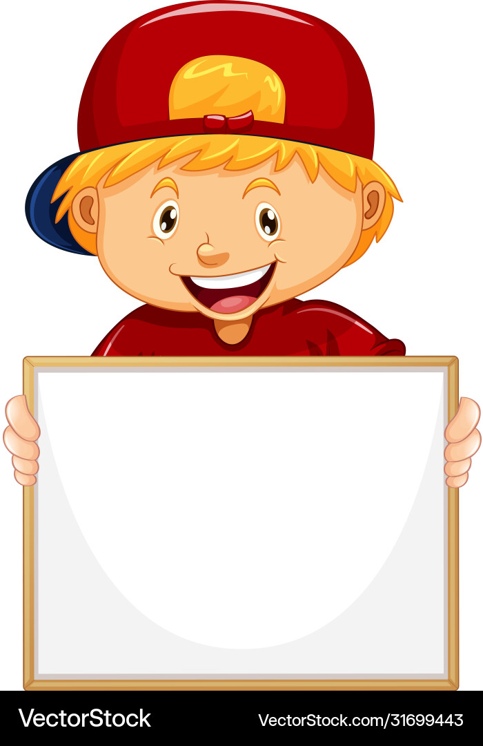 Blank sign template with cute boy on white Vector Image