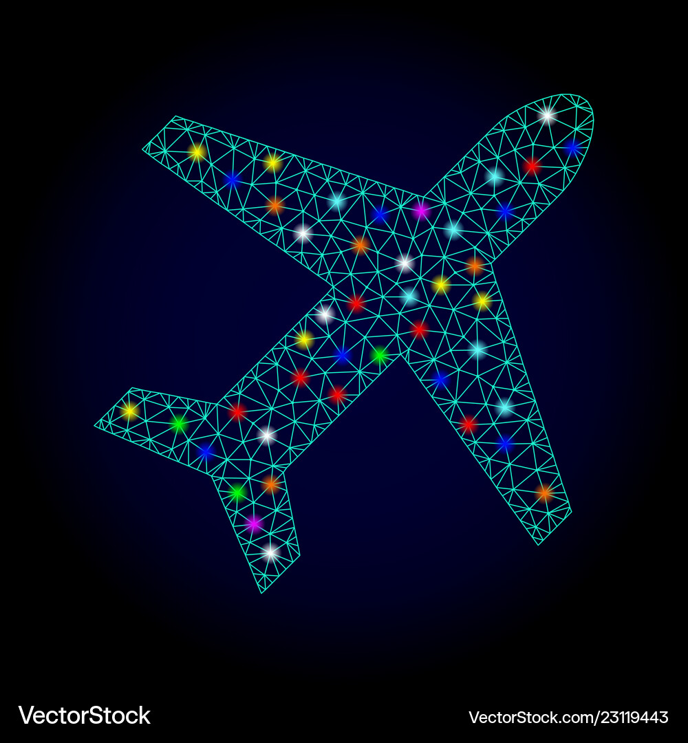 Carcass mesh airplane with glare spots Royalty Free Vector