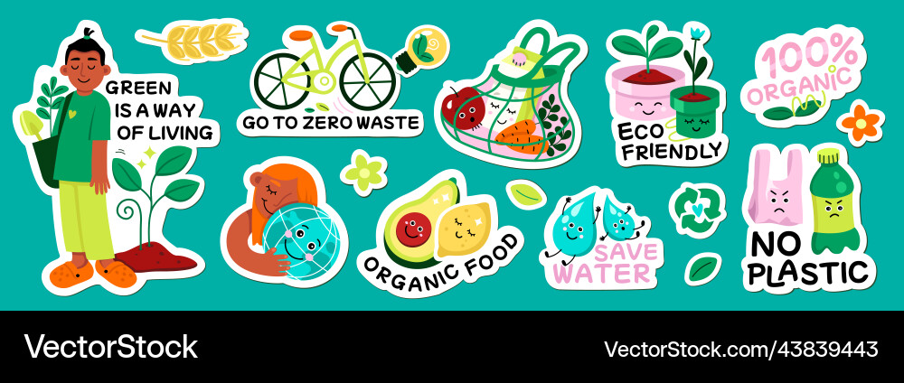 Cartoon environmental protection badges with save Vector Image