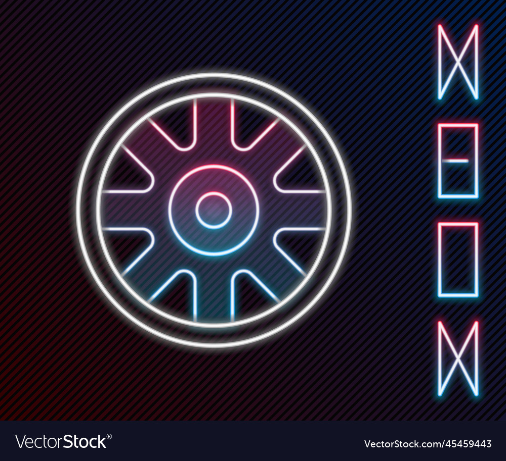 Glowing neon line alloy wheel for car icon Vector Image Glowing neon line alloy wheel for car icon Vector Image