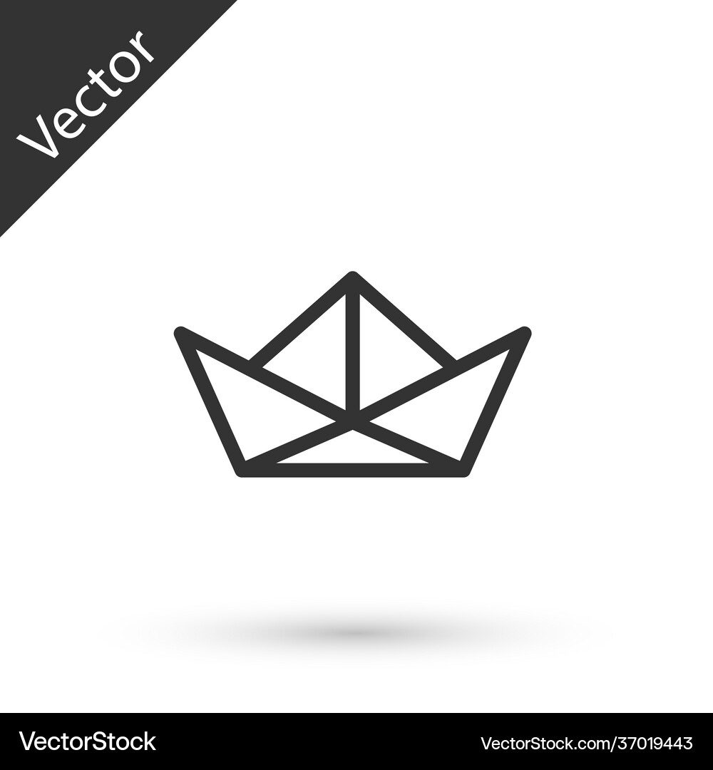 Grey line folded paper boat icon isolated on white