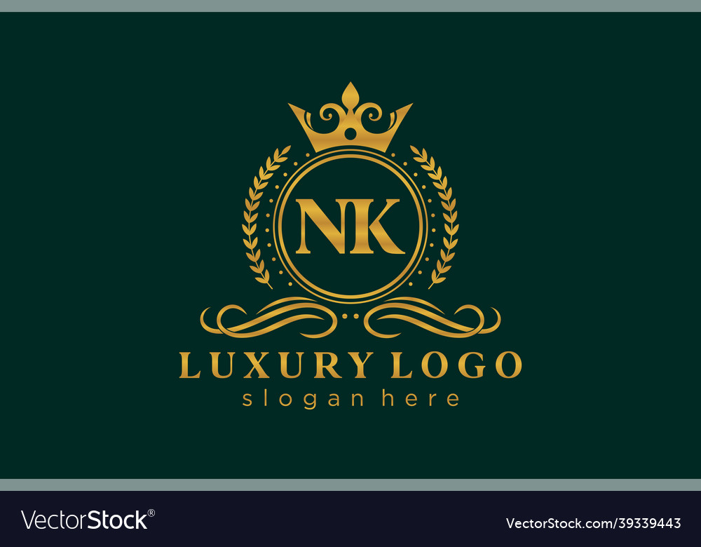 Initial nk letter royal luxury logo template Vector Image
