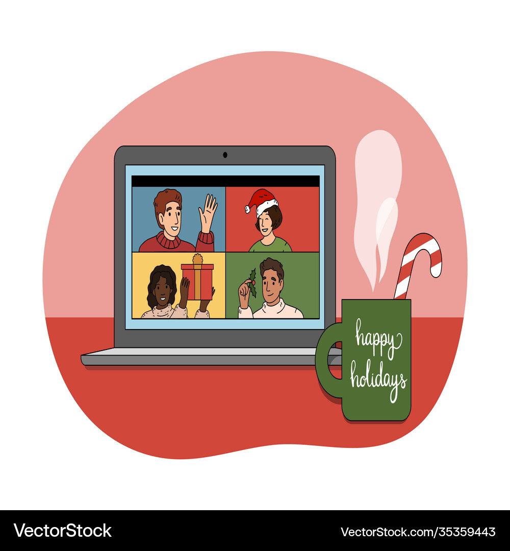 Laptop screen with friends and relatives Vector Image