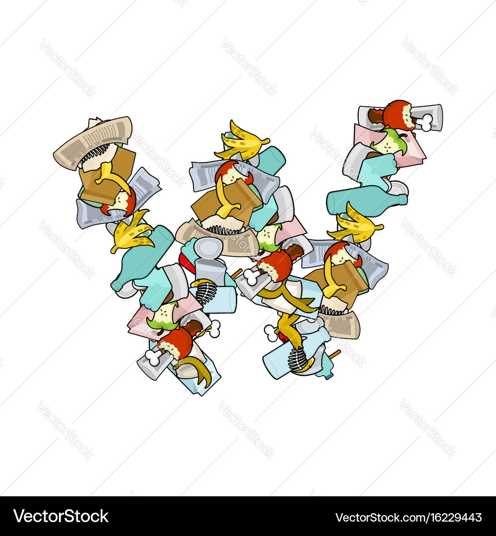 Letter w rubbish trash font garbage alphabet Vector Image