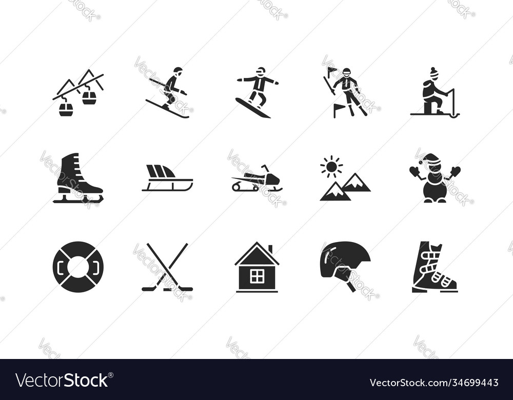 Winter sport flat glyph icons set Royalty Free Vector Image