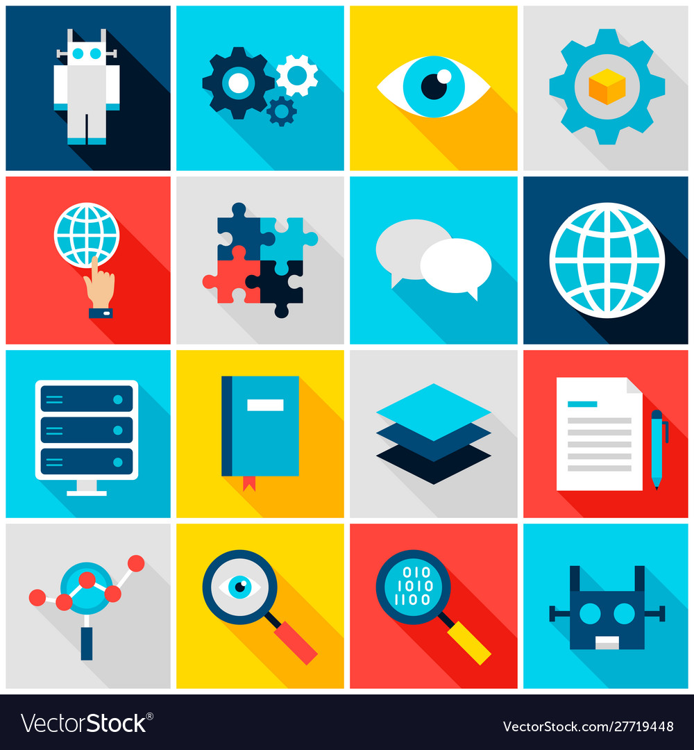 Deep learning colorful icons Royalty Free Vector Image