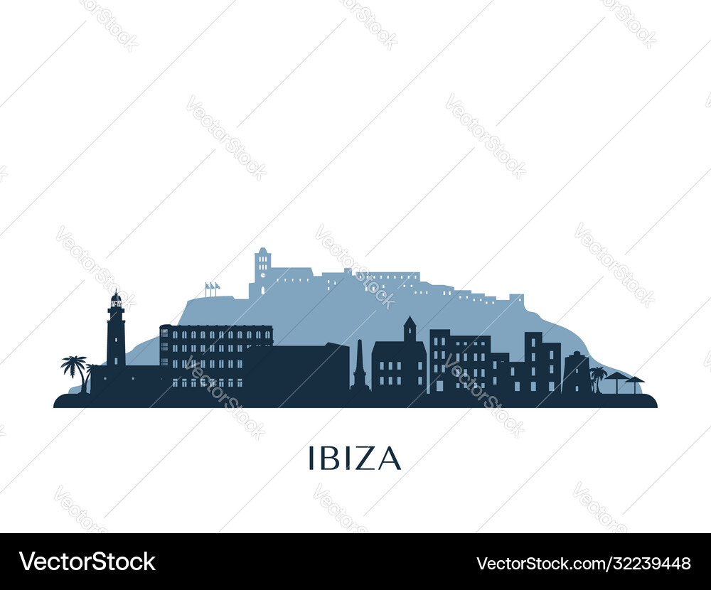 Ibiza skyline monochrome silhouette Royalty Free Vector