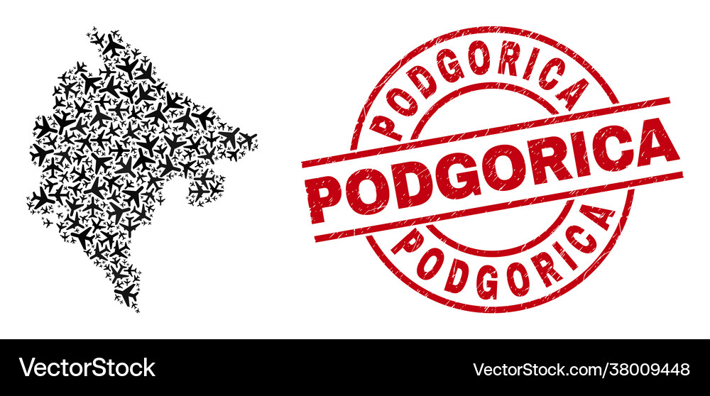 Podgorica watermark seal and montenegro map Vector Image