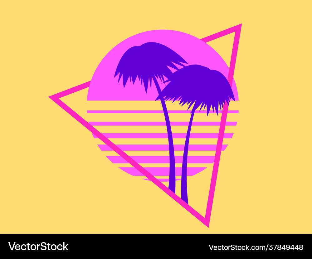 Summer time 80s palm trees on a sunset retro Vector Image