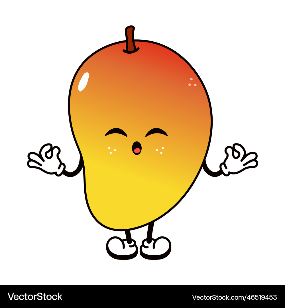 Cute funny mango doing yoga character hand drawn Vector Image