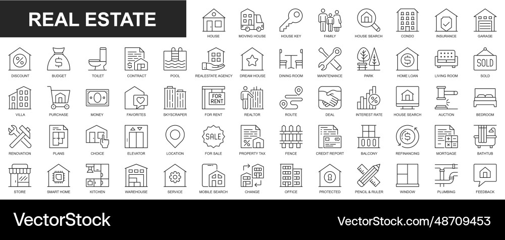 Real estate web icons set in thin line design Vector Image